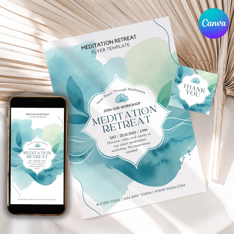 Editable Yoga Retreat Flyer Template Meditation and Wellness Event ...