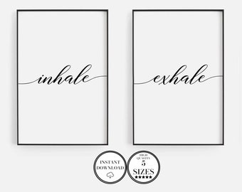 Inhale Exhale Printable Wall Art, Bedroom Wall Art, Set of Two Prints ...
