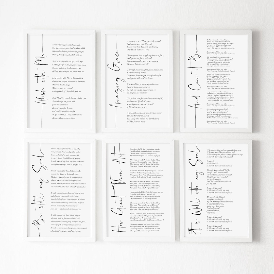 Hymns Christian Digital Wall Art Collection, Set of 6 Prints, Religious ...