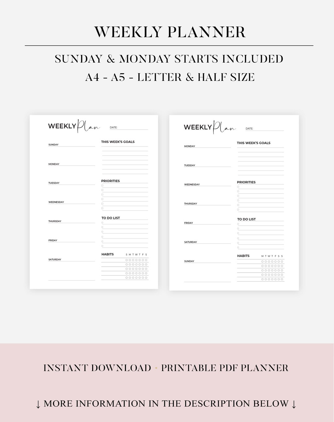 Weekly and Daily Planner Pdf, Planner Printable, Daily Work Planner ...