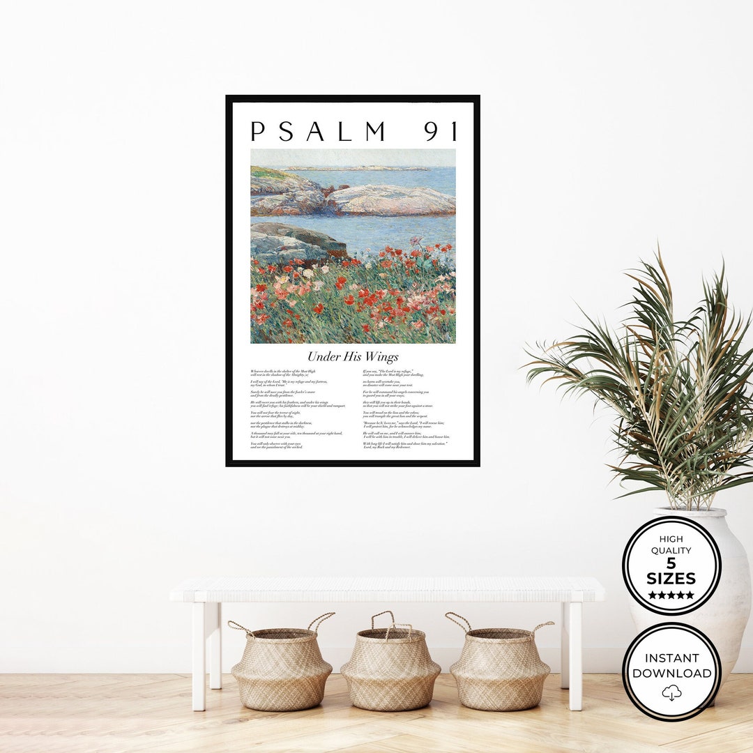 Psalm 91 Wall Art, Poppy Field Impressionism, Bible Verse Poster for ...