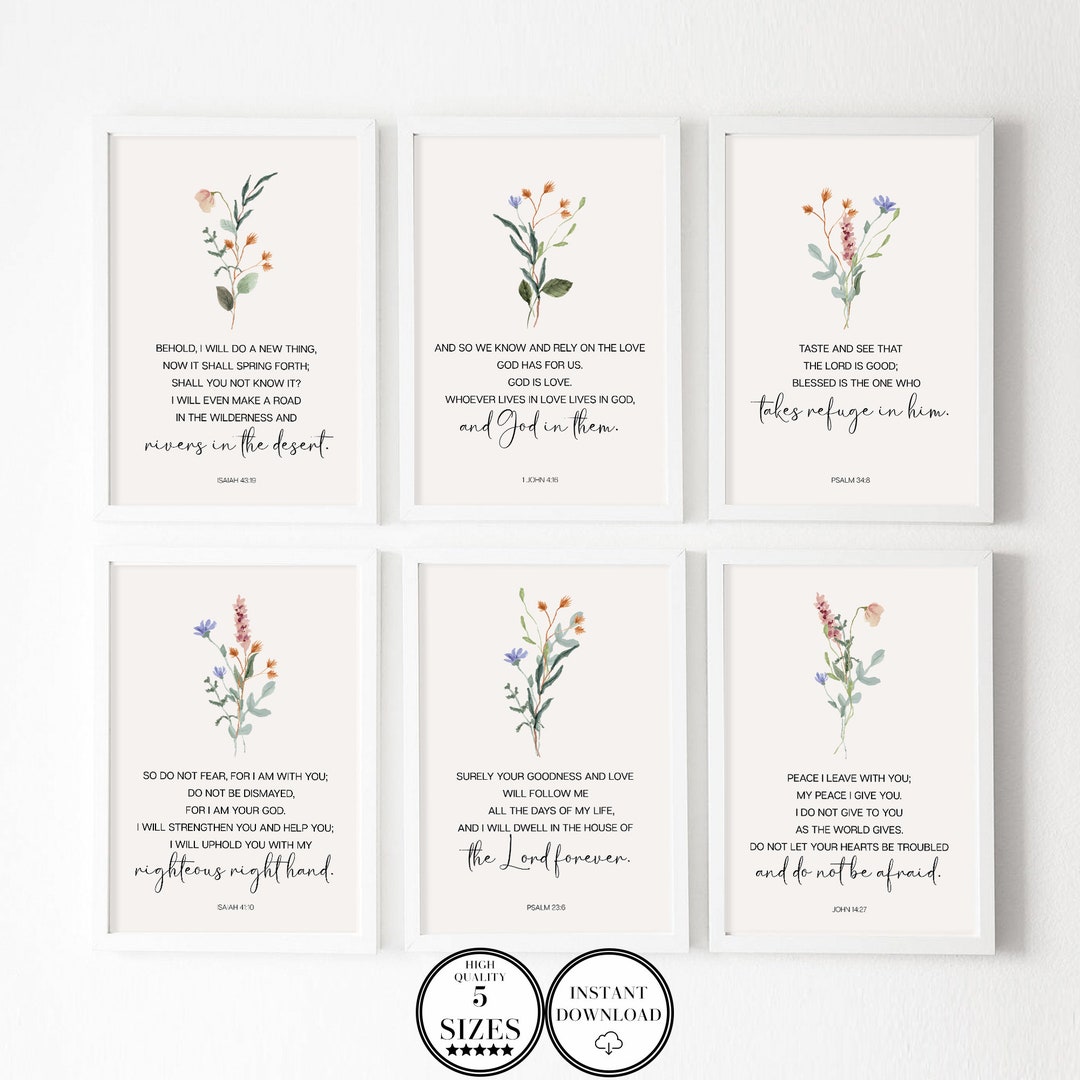 Christian Wall Art Decor, Set of of 6 Bible Verse Prints Bundle ...