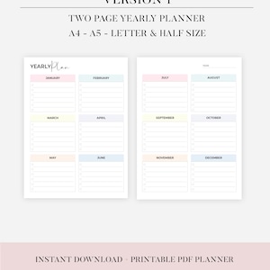 Editable Yearly Planner Printable, Annual Plan, Yearly Overview on One ...