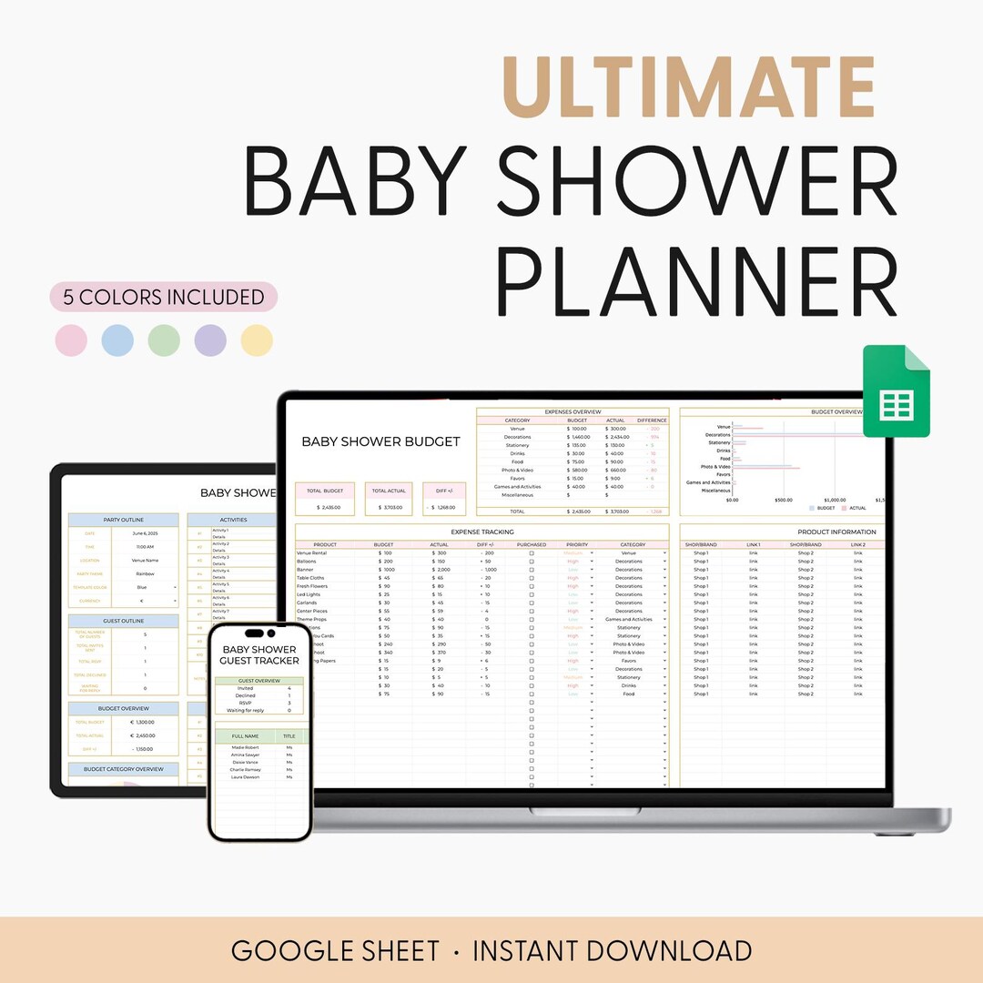 Google Sheets Baby Shower Planner Spreadsheet Template, Digital ...