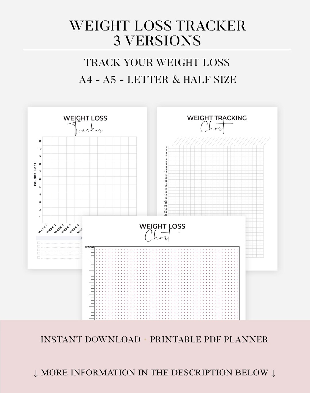 365 Day Weight Tracker Printable, Weight Loss Journal, Daily Weight ...