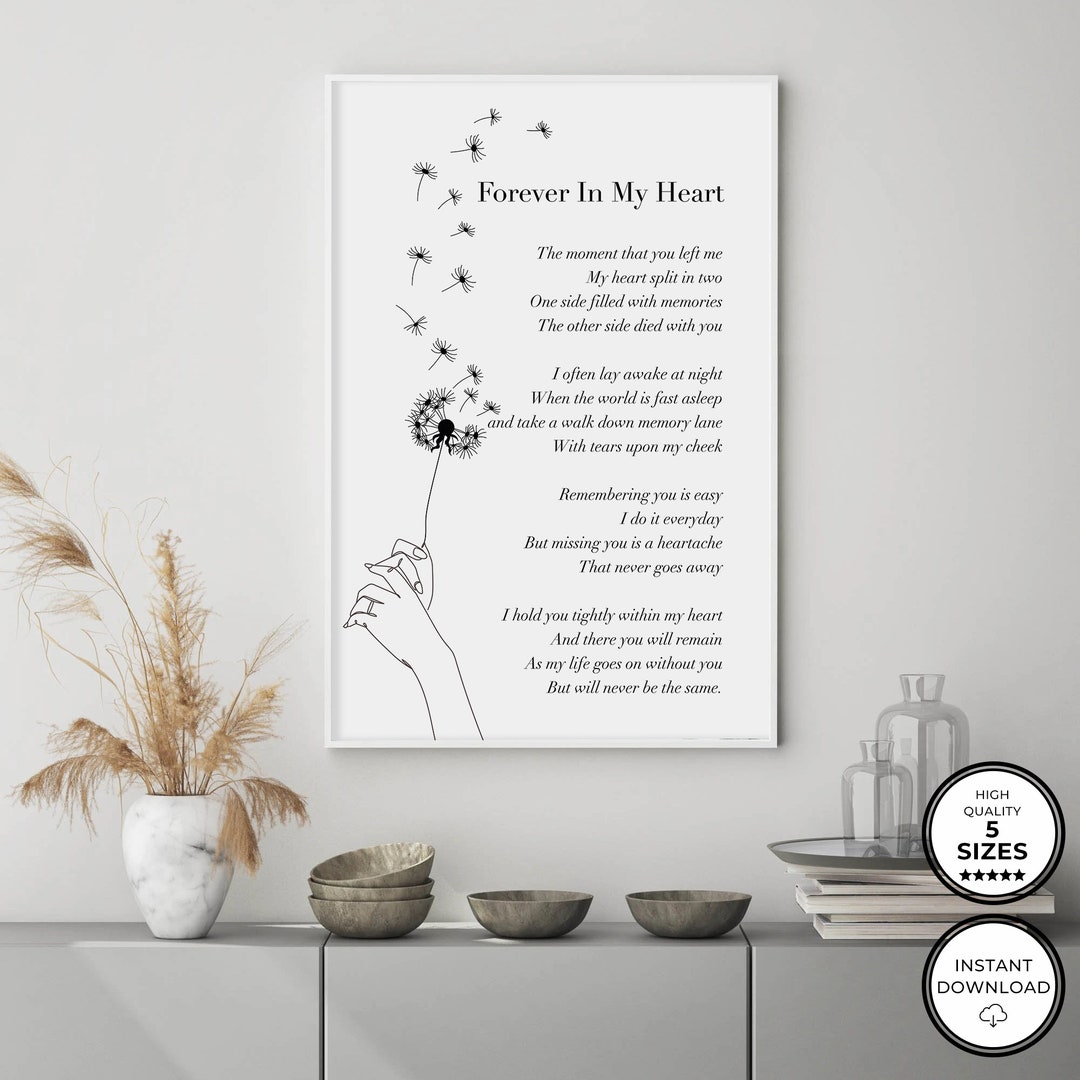 Forever in My Heart Wall Art, Printable Poem, in Loving Memory Sign ...