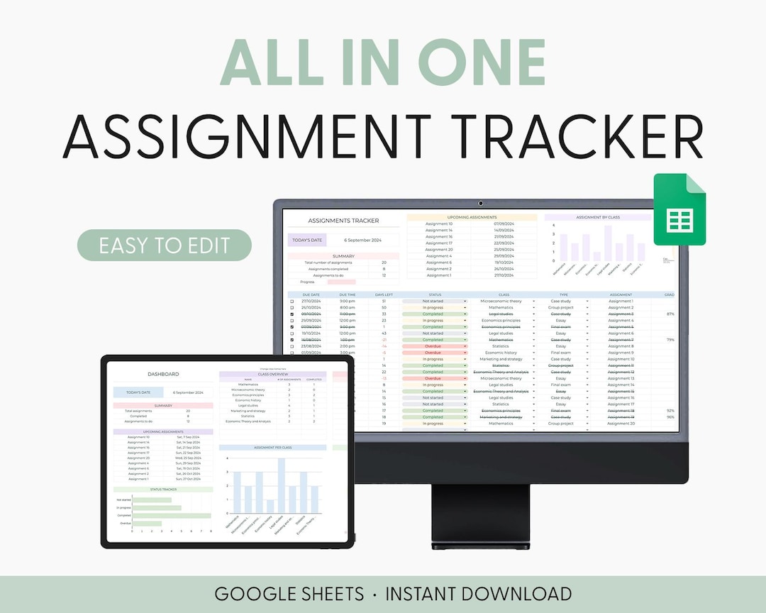Student Planner Spreadsheet Assignment Tracker Academic Planner Google ...
