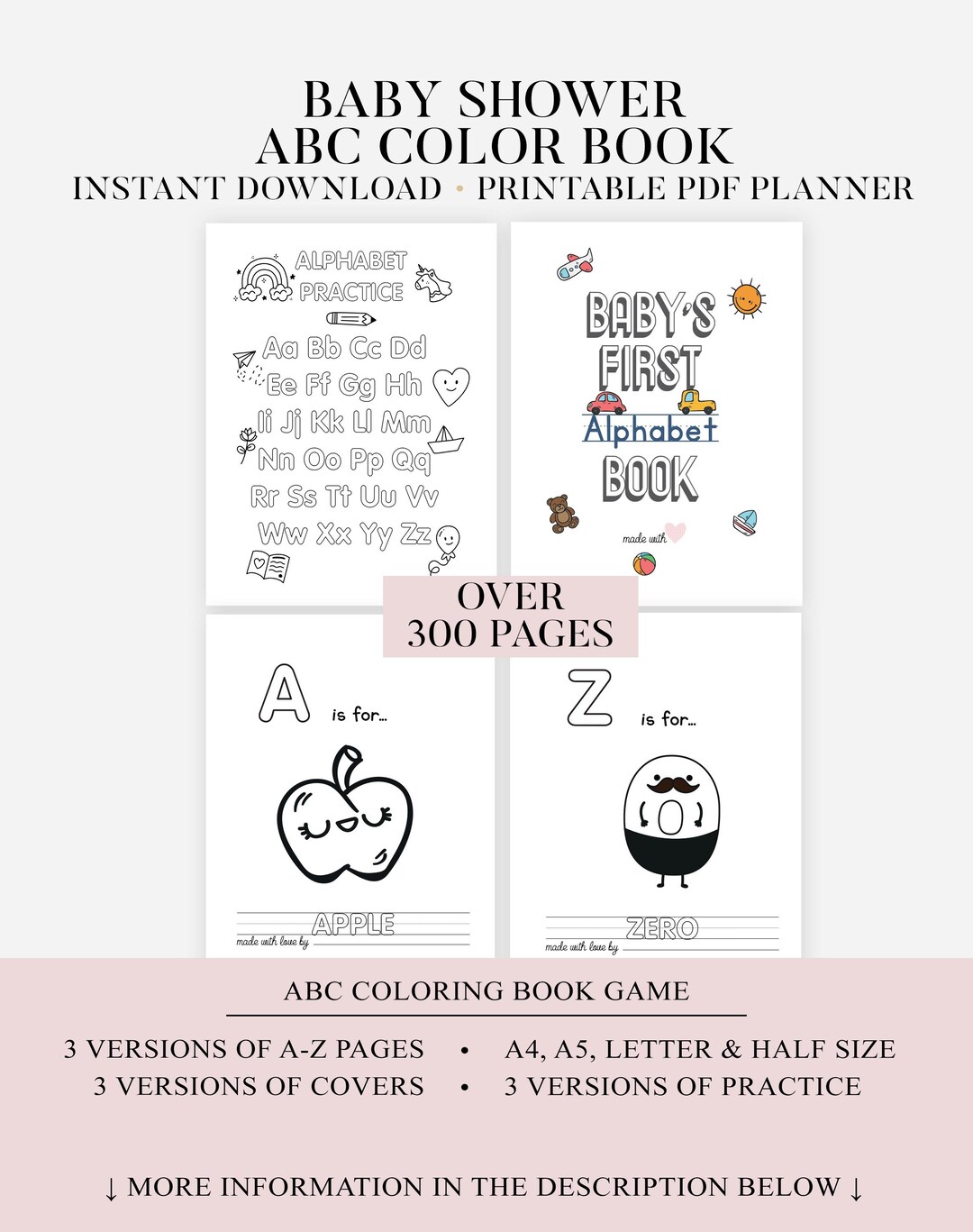 ABC Baby Shower Coloring Book A-Z Alphabets Learning Baby Shower Game ...