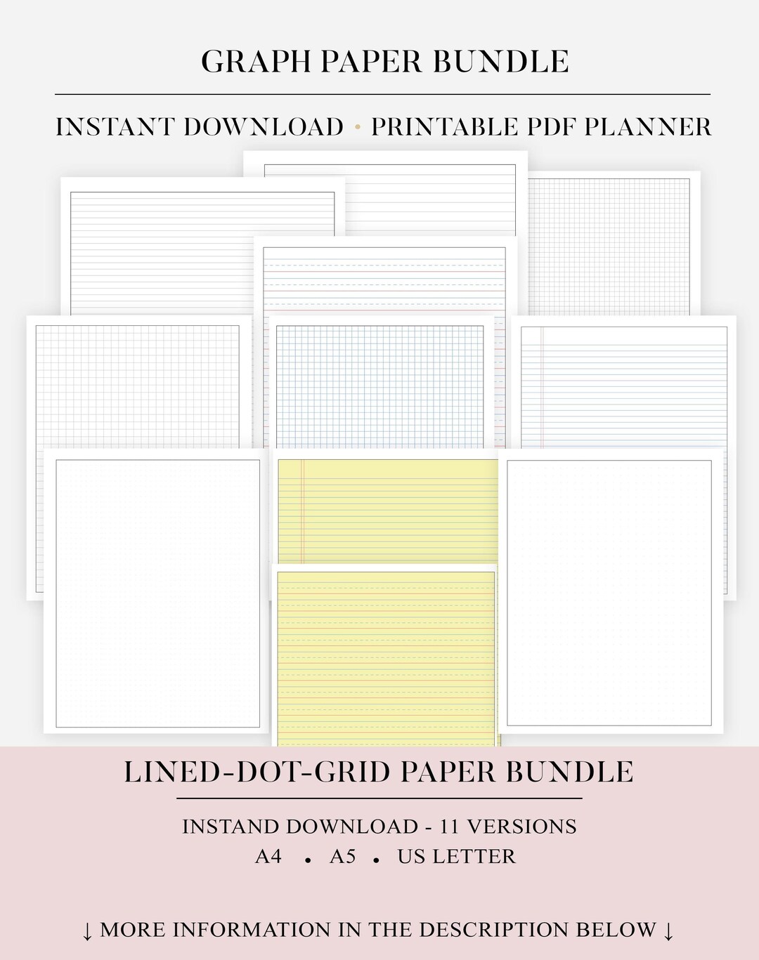 Bullet Journal Template Printable, Graph Paper and Dot Grid Note, Pages ...
