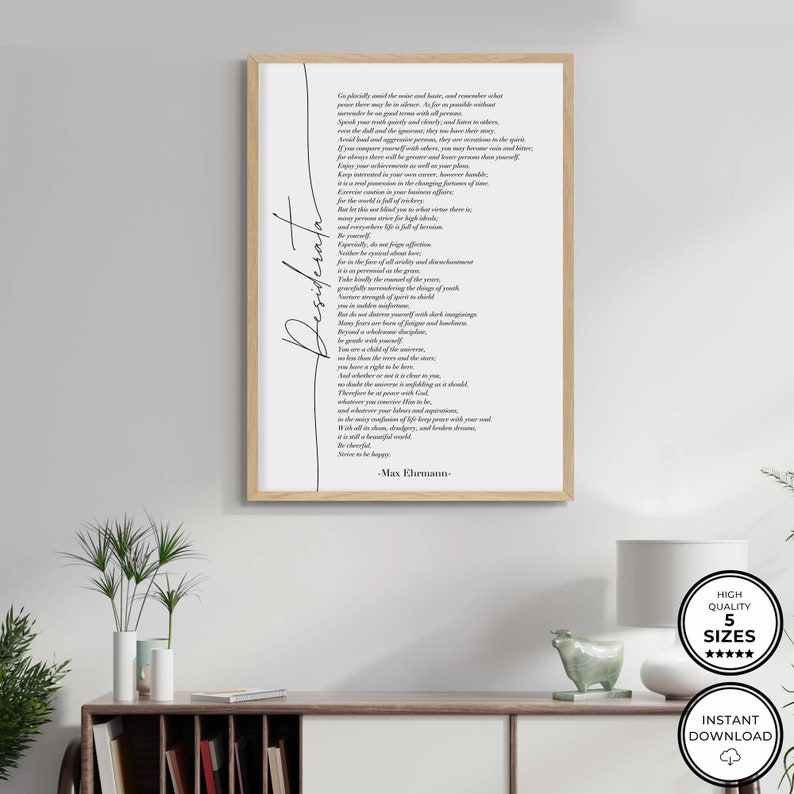 Desiderata Print Poem by Max Ehrmann Literature Desiderata - Etsy
