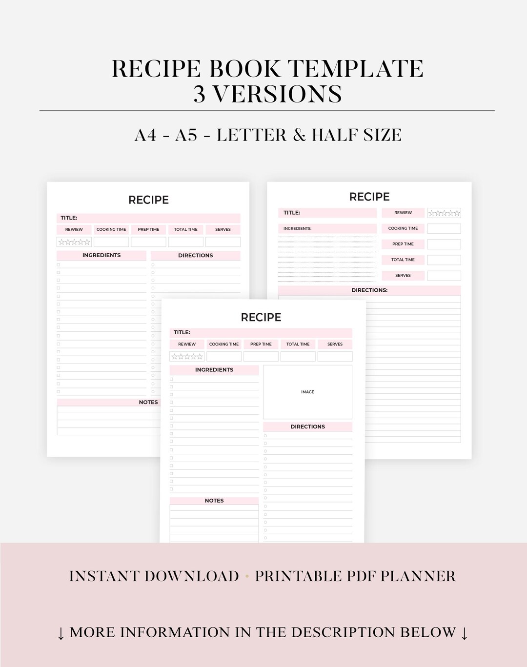 Editable Recipe Book Template Printable, Blank Recipe Page, Cook Book ...
