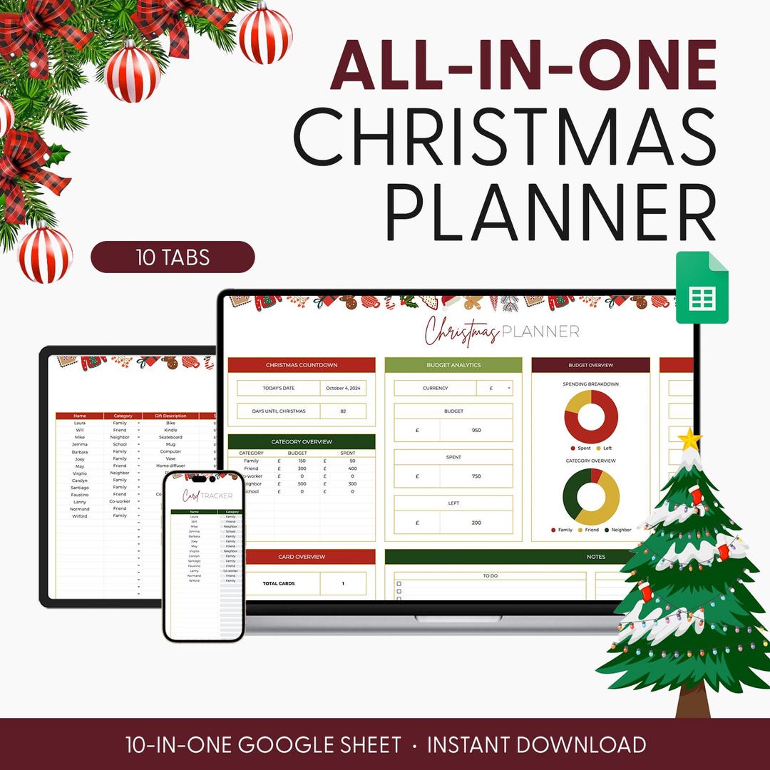 Christmas Planner Budget Spreadsheet Google Sheets Excel Template ...