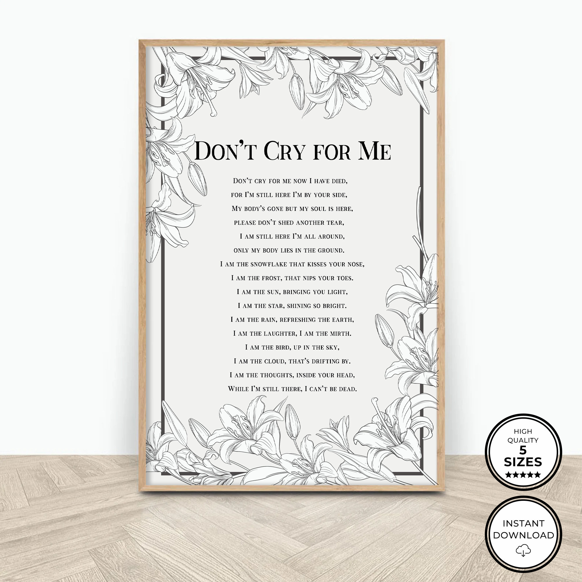Funeral Poem, Don't Cry for Me Sign, Poem About Wife and Mother, Loss ...