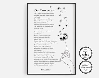 On Children Poem by Kahlil Gibran Quote the Prophet, Home Decor Wall ...