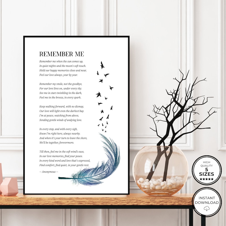 Remember Me Poem Wall Art, Funeral Poem, Memorial Gift, Printable ...