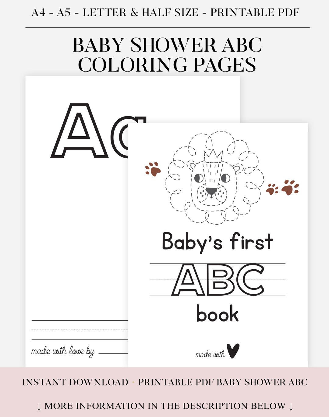 ABC Baby Shower Coloring Book Baby Shower Game Baby's First Activity ...