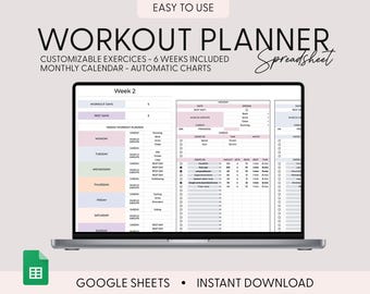 Workout Planner Google Sheets Exercisetracker Spreadsheet Fitness Planner Template Gym Checklist ...