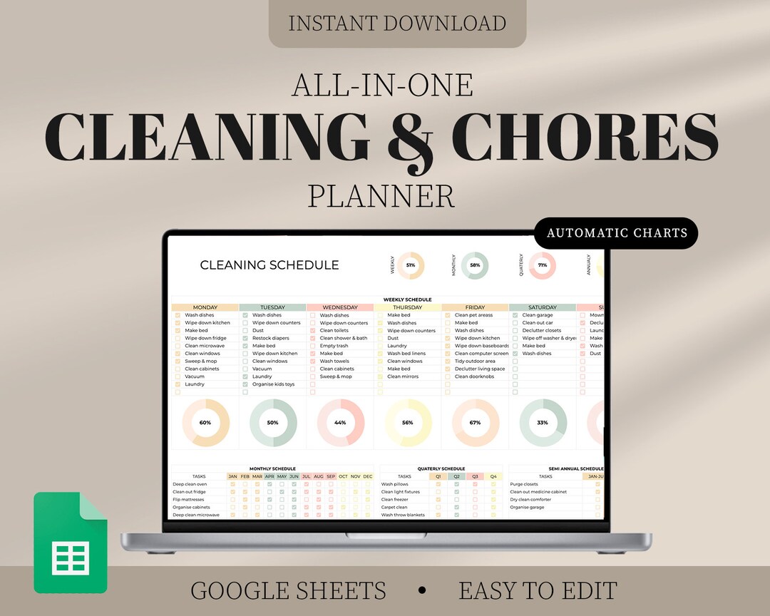 Cleaning Checklist Template, Monthly, Yearly Chore Chart, Cleaning ...