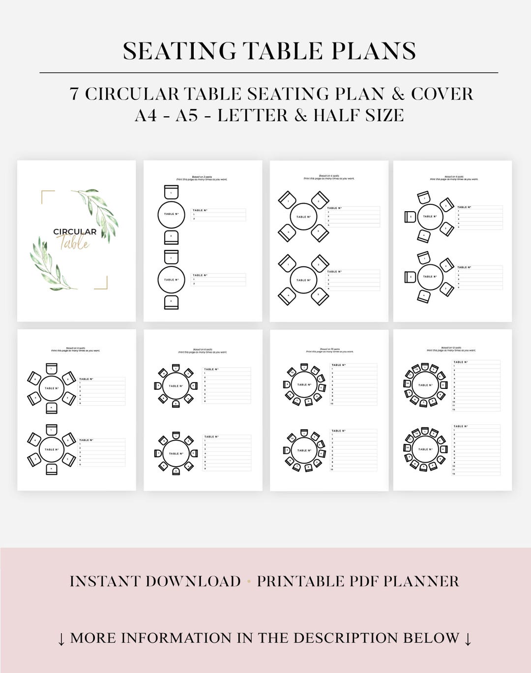 Printable Wedding Table Seating Chart Template, Seat Map, Round Table ...