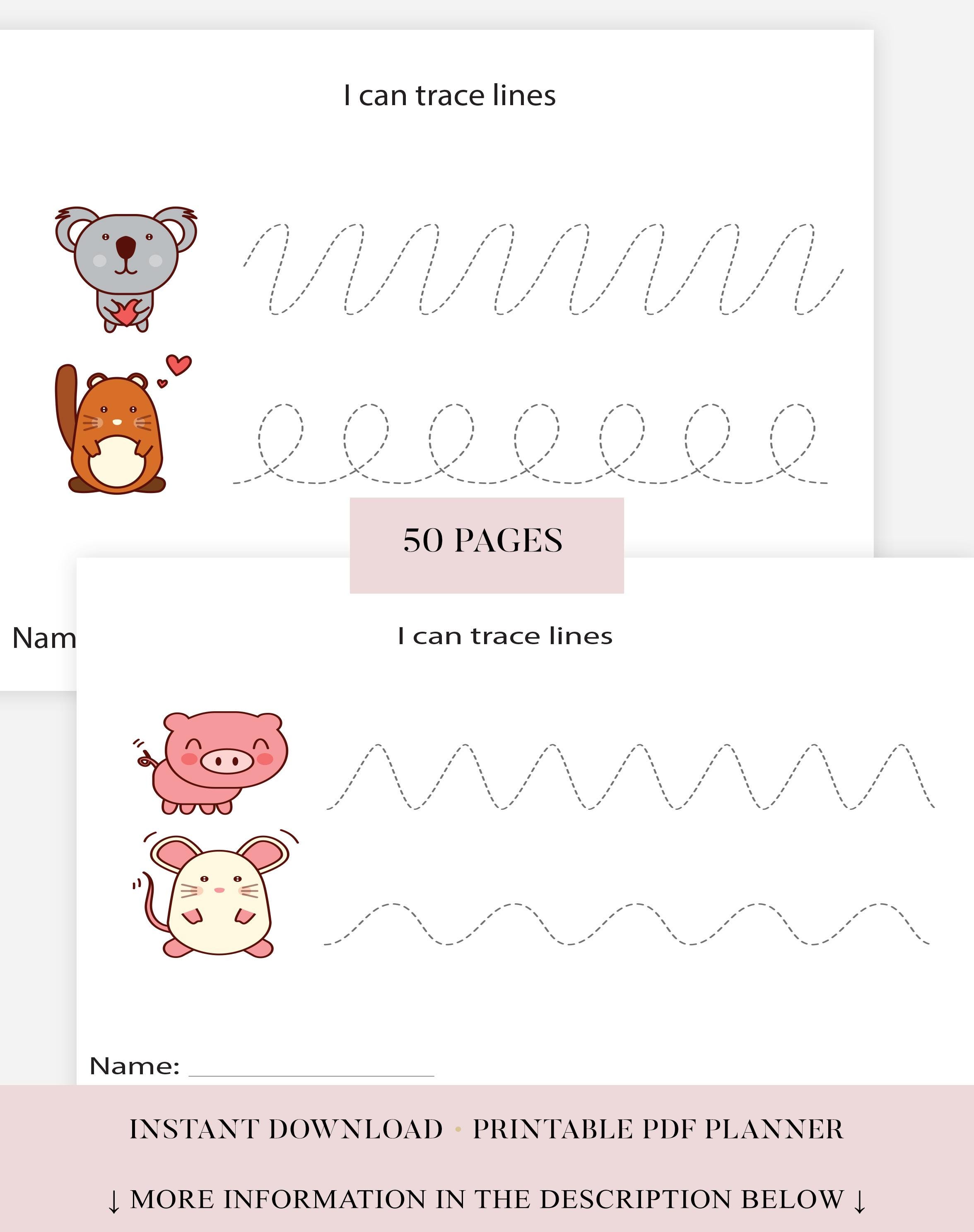50 Preschool Line Tracing Worksheets Bundle, Kindergarten Worksheets ...