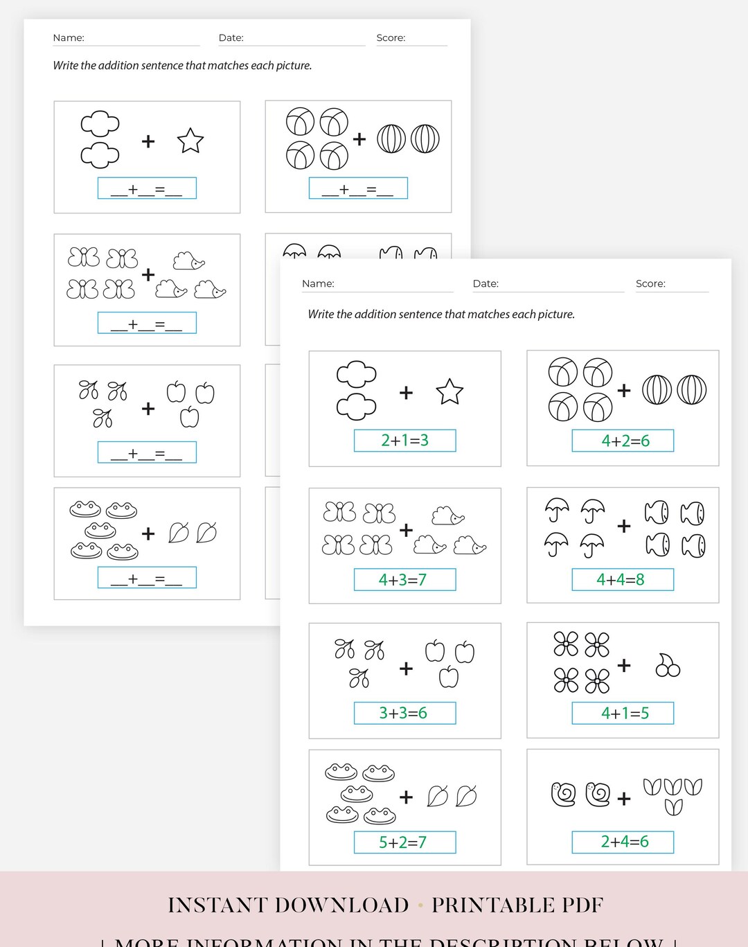 11 Printable Addition Fill in the Blanks Worksheets for Kindergarten ...