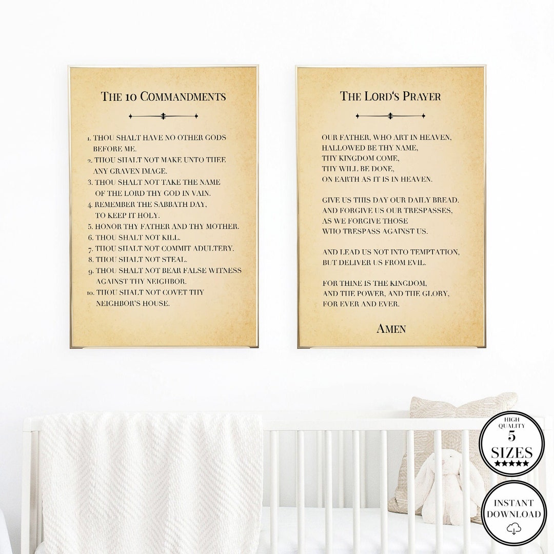 The Lord's Prayer, the 10 Commandments Wall Art, Set of 2 Scripture ...