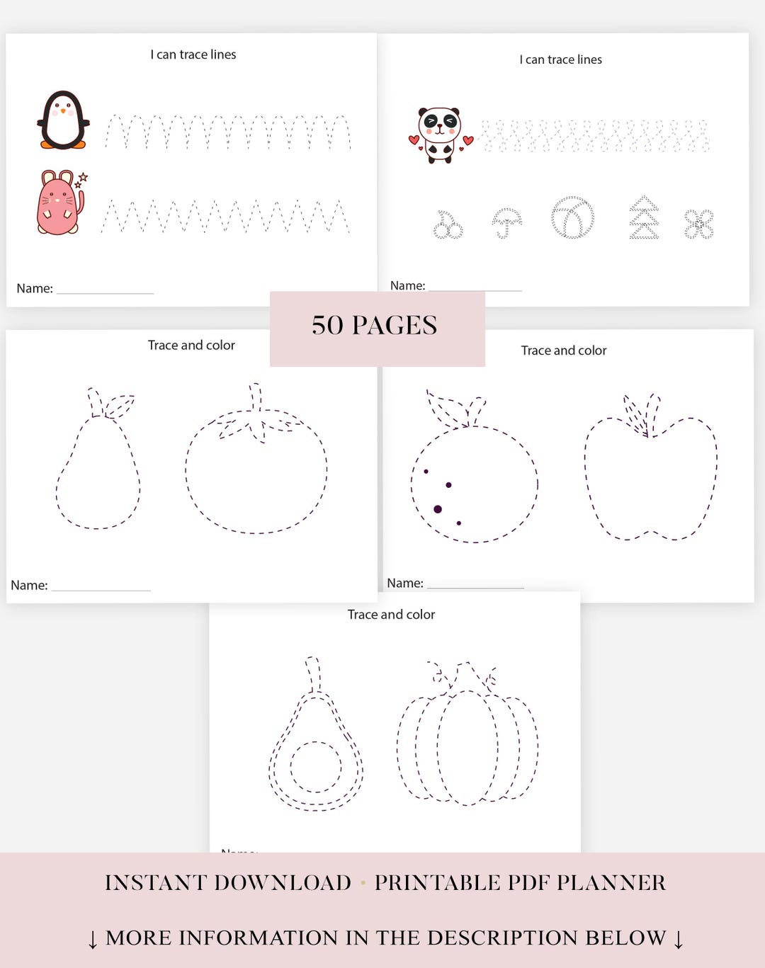 50 Preschool Line Tracing Worksheets Bundle, Kindergarten Worksheets ...