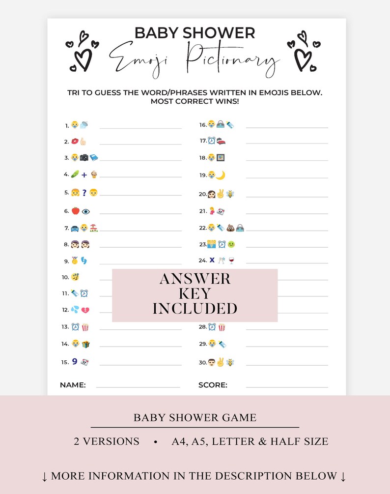 Children's Book Emoji Pictionary Game | Baby Shower Emoji Game | Emoji ...