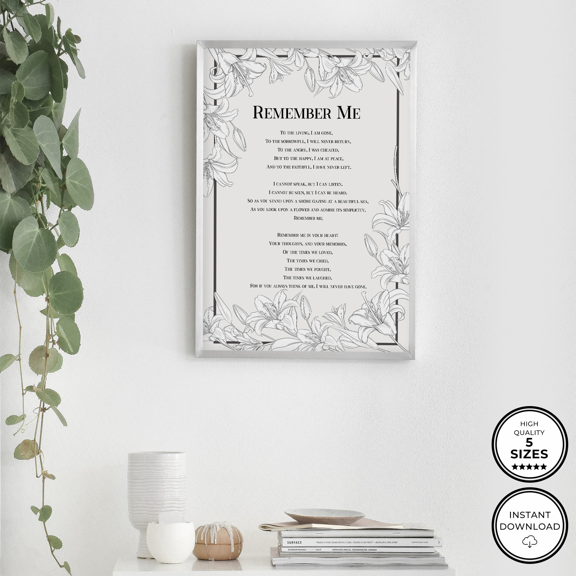 Remember Me Printable Art, Printable Christian Poem, in Loving Memory ...