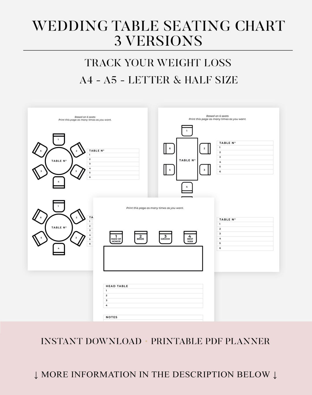 Printable Event Seating Chart Template, Round Seating Chart, Head Table ...