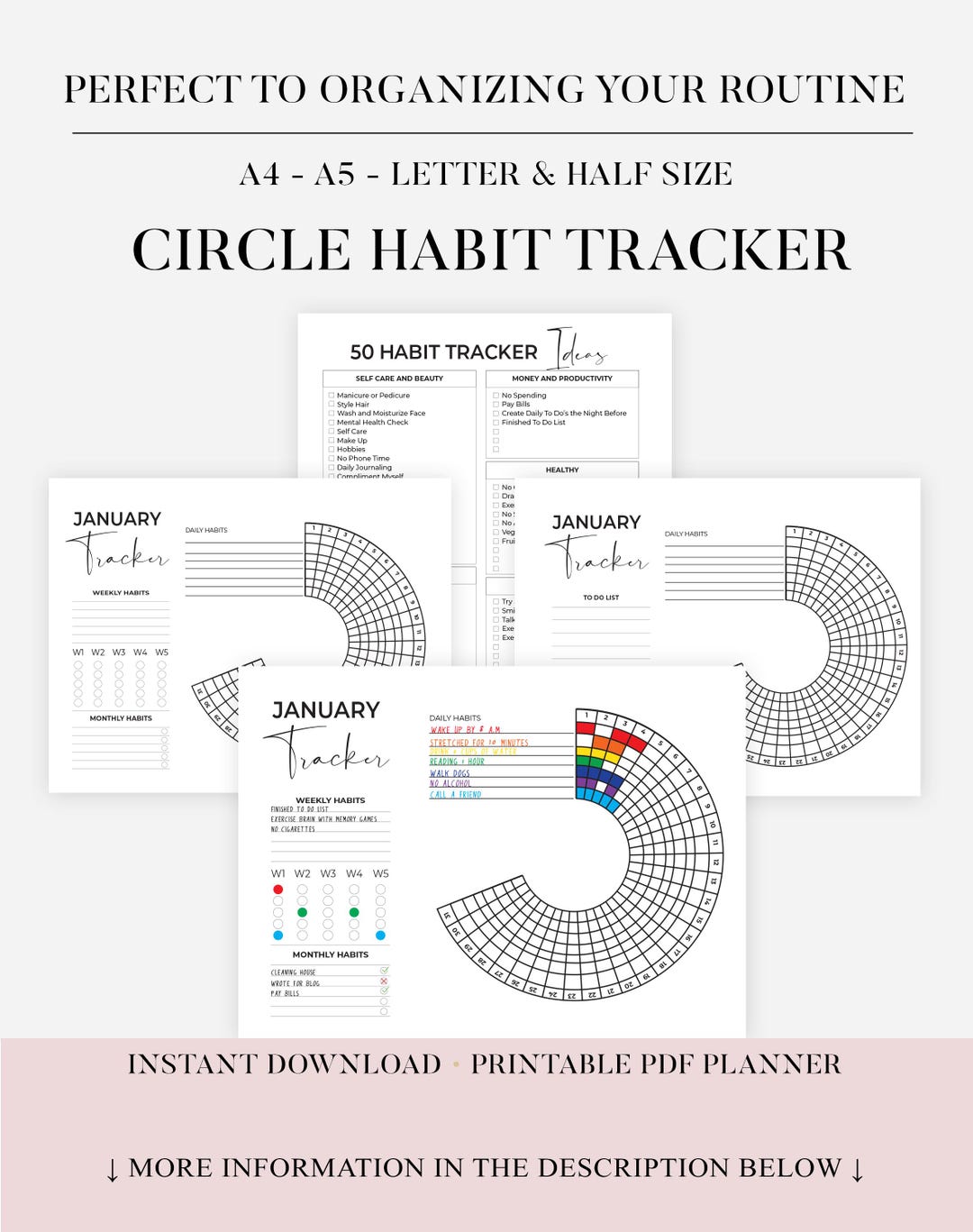 Circle Habit Tracker Editable | Printable Monthly Habit Track | Habit ...