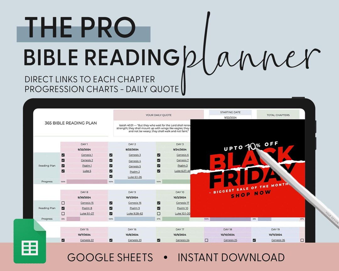 BLACK FRIDAY Bible Reading Tracker, Daily Bible Study Planner Christian Printables Bible Reading ...