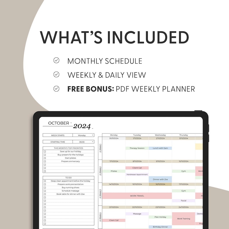 Monthly Weekly and Daily Planner Calendar for Google Sheets, Daily and ...
