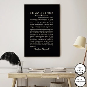 The Man in the Arena Quote, the Man in the Arena Poster, Theodore ...