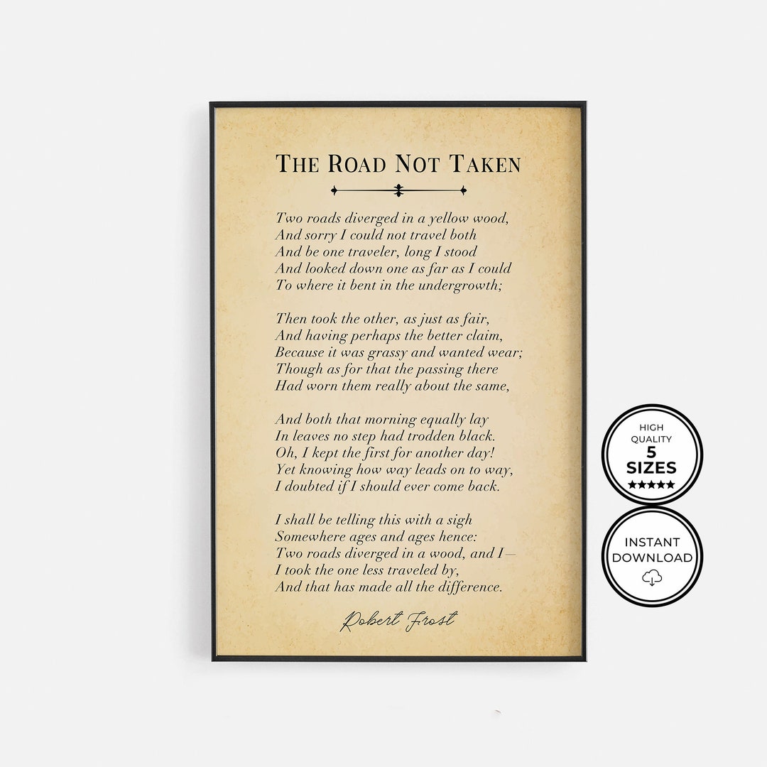The Road Not Taken Poem Wall Art Print Robert Frost Poetry Two Roads ...