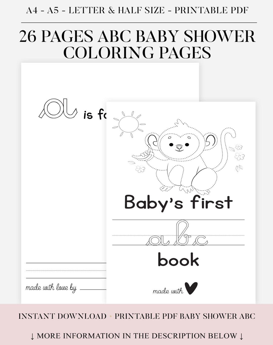 ABC Baby Shower Coloring Book Baby Shower Game Baby's First Activity ...