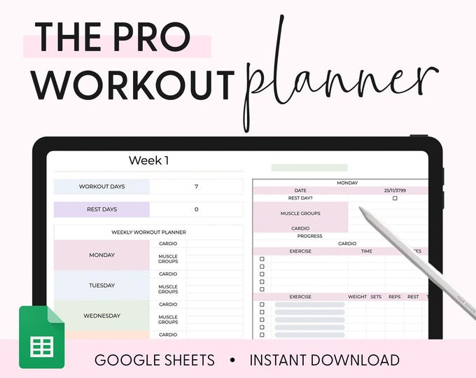 Workout Planner Spreadsheet Google Sheets & Excel | Fitness Tracker ...
