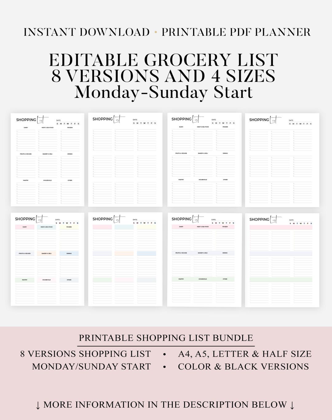 Editable Grocery List Printable Shopping List Printable Grocery ...