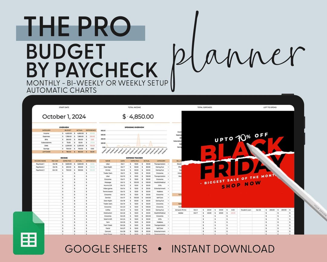 BLACK FRIDAY Monthly Budget Spreadsheet | Best Budget by Paycheck ...