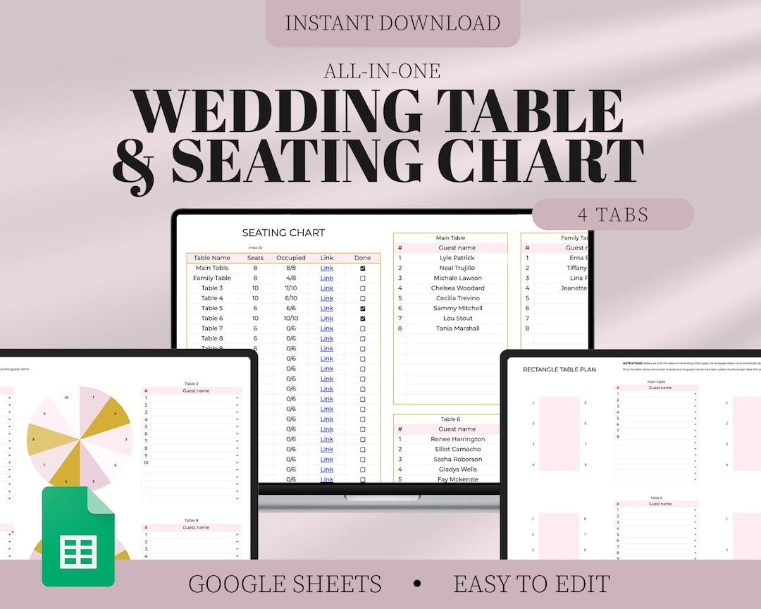 Wedding Table Seating List Planner Google Excel Sheet Wedding Seating ...