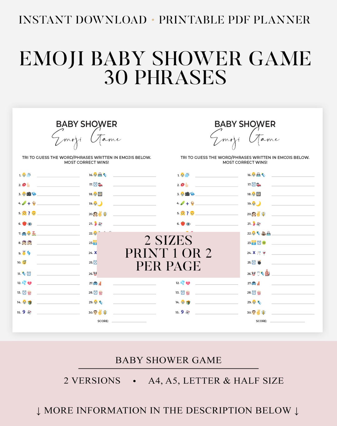 Children's Book Emoji Pictionary Game | Baby Shower Emoji Game | Emoji ...