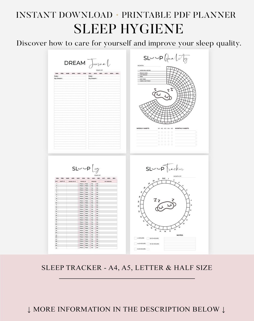 Sleep Hygiene Worksheets, Sleep Tracker, Sleep Journal, Sleep Habits ...