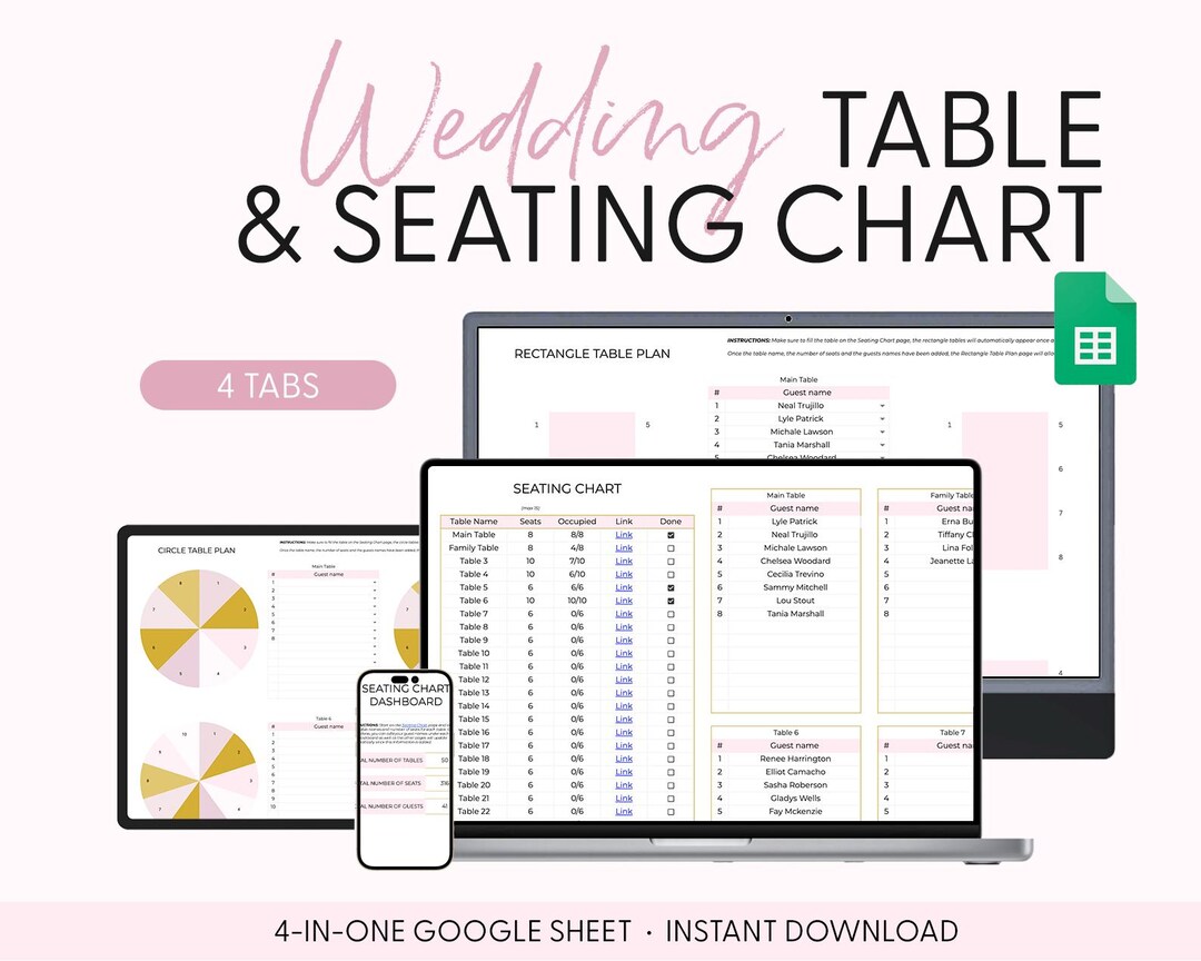 Wedding Spreadsheet Digital Wedding Seating Planner Wedding Table ...
