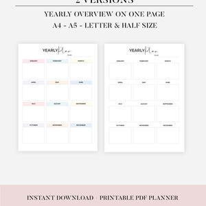 Editable Yearly Planner, Year at a Glance, Two Page Yearly Planner ...