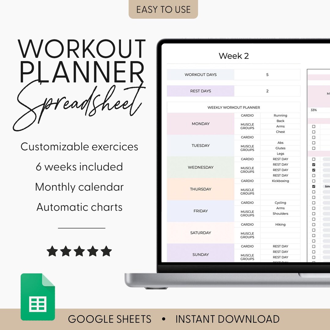 Workout Planner Google Sheets Exercise Tracker Spreadsheet Fitness ...