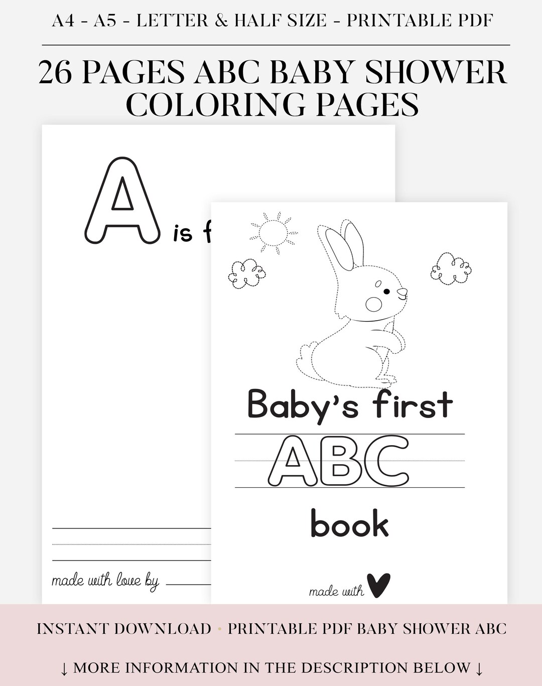 Blank Alphabet Book, ABC Baby Shower Coloring Book, Baby's First ABC ...