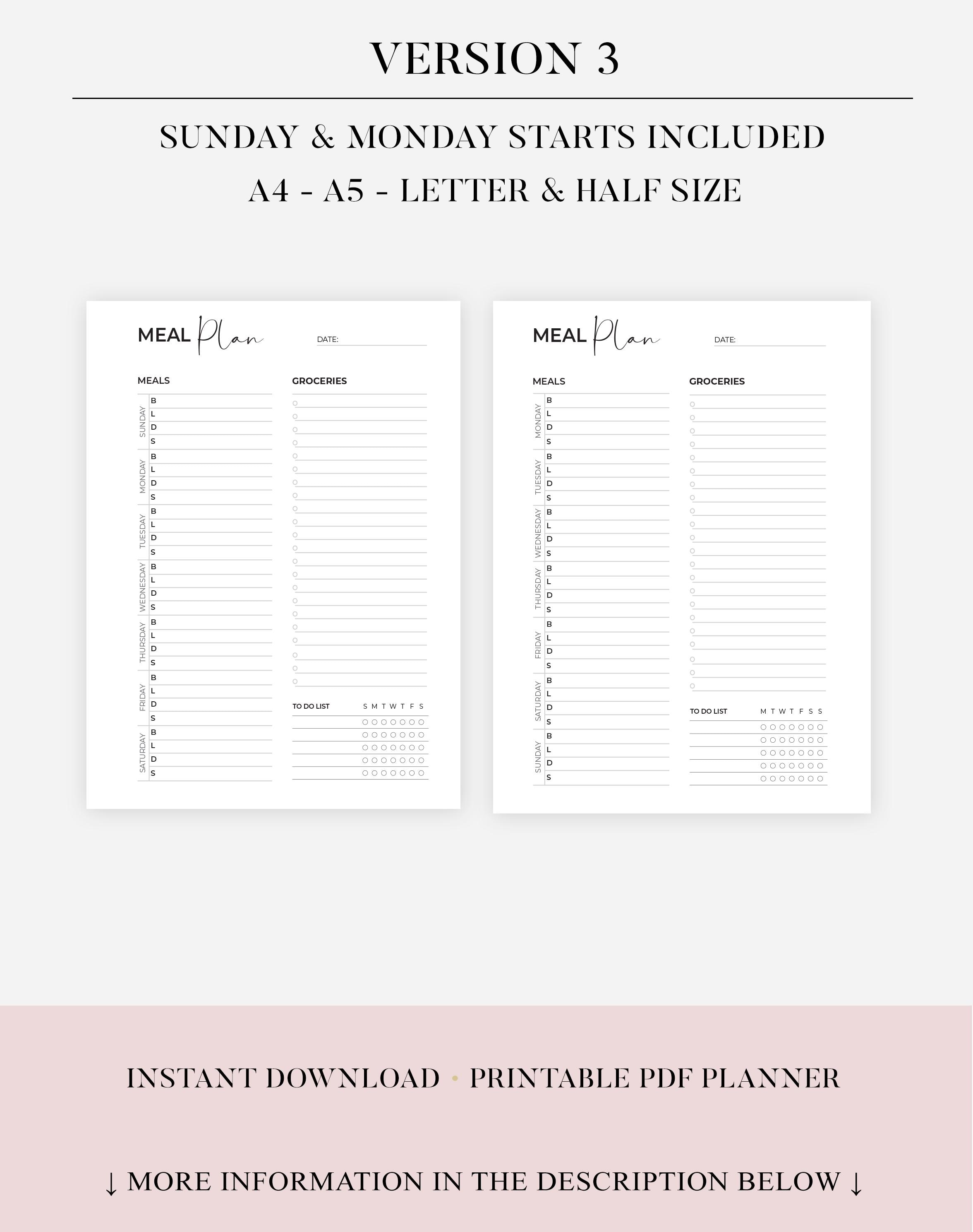 Meal Planner Printable, Weekly Food Diary, Meal Tracker, Food Journal ...