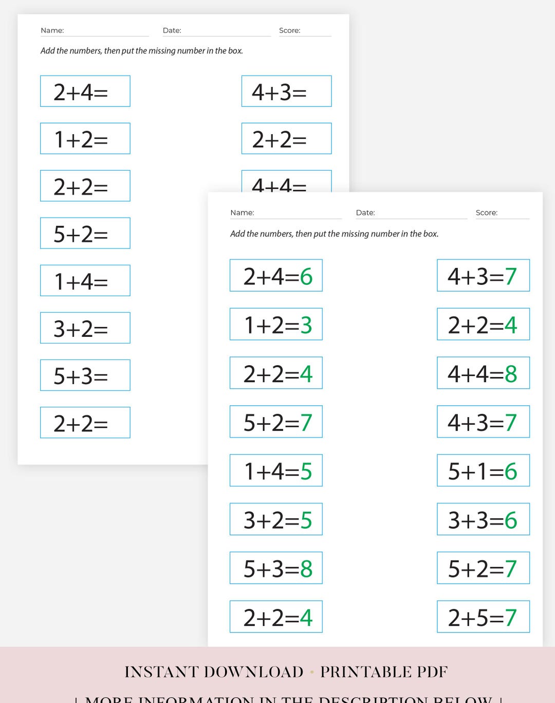 11 Printable Addition Fill in the Blanks Worksheets for Kindergarten ...