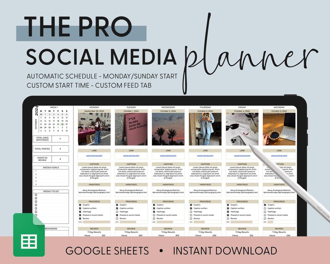 Simple Social Media Planner Spreadsheet Monthly Content Calendar Google ...