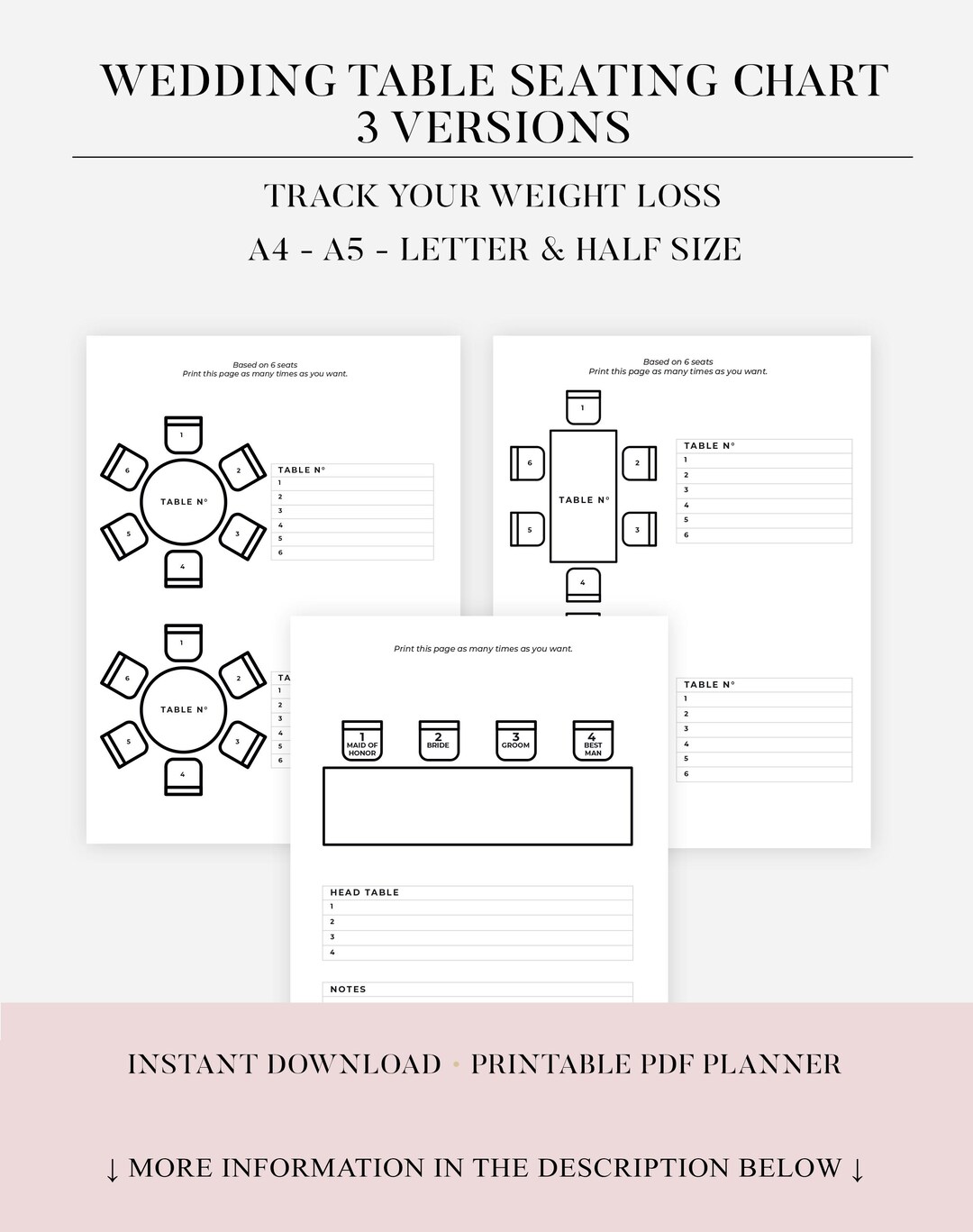 Printable Wedding Table Seating Chart Template, Round Table Seating ...